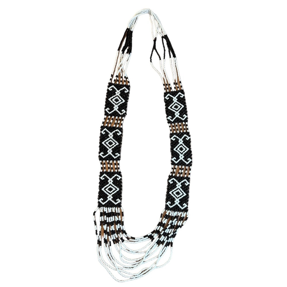Vintage Native Hand Beaded Black & White Seed Bead Ne… - Gem